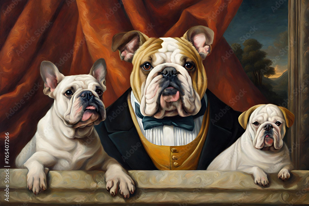 Funny Surreal Dog, Oil Painting. Funny and surreal pet animal dog in a ...