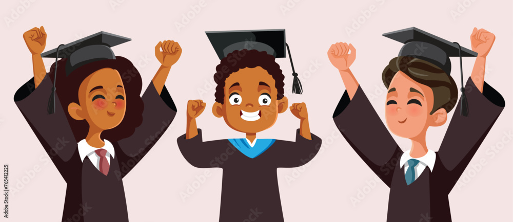Cheerful Students Celebrating Graduation Vector Cartoon Illustration ...