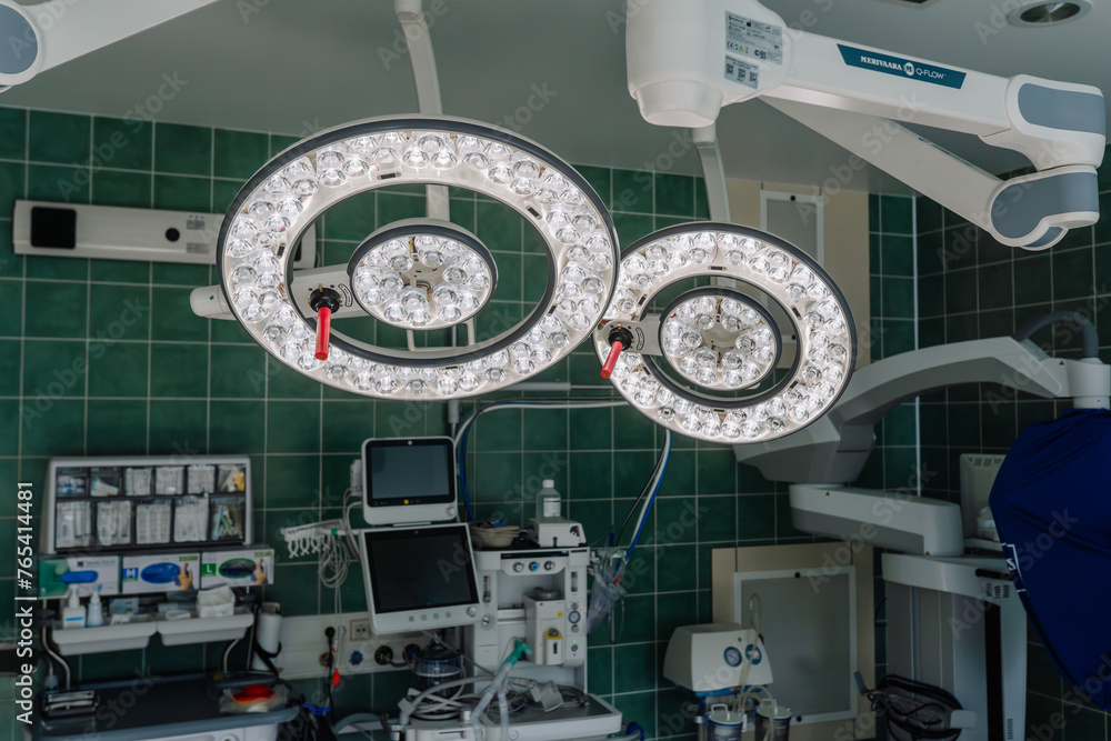 Valmiera, Latvia - March 20, 2024 - a pair of surgical lights with ...