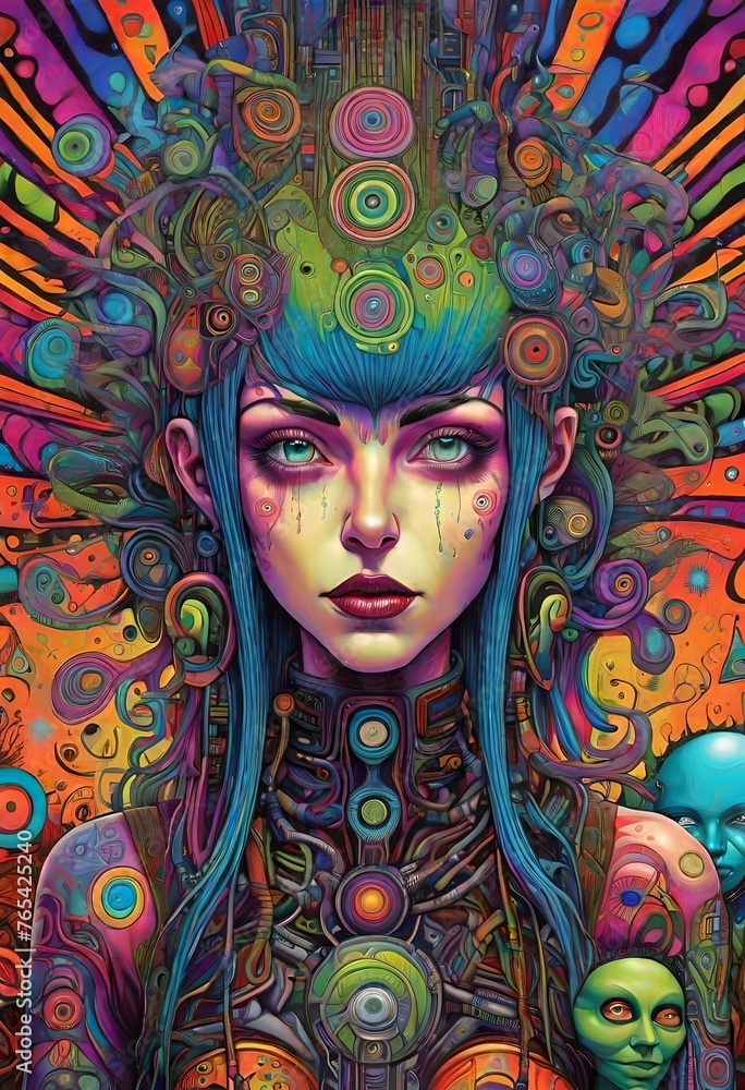 a punk woman psychedelic, visionary art, goddess, android, psychedelic ...