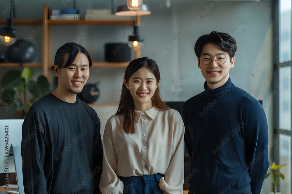 Millennial boss introducing new Asian employee to colleagues in ...