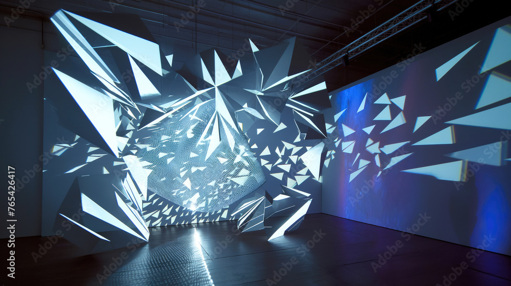 A volumetric composition of many sharp random triangles floating in the ...