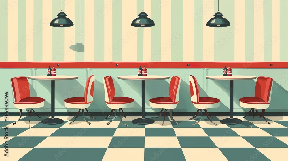 A retro diner background with 1950s style decor and vintage colors ...