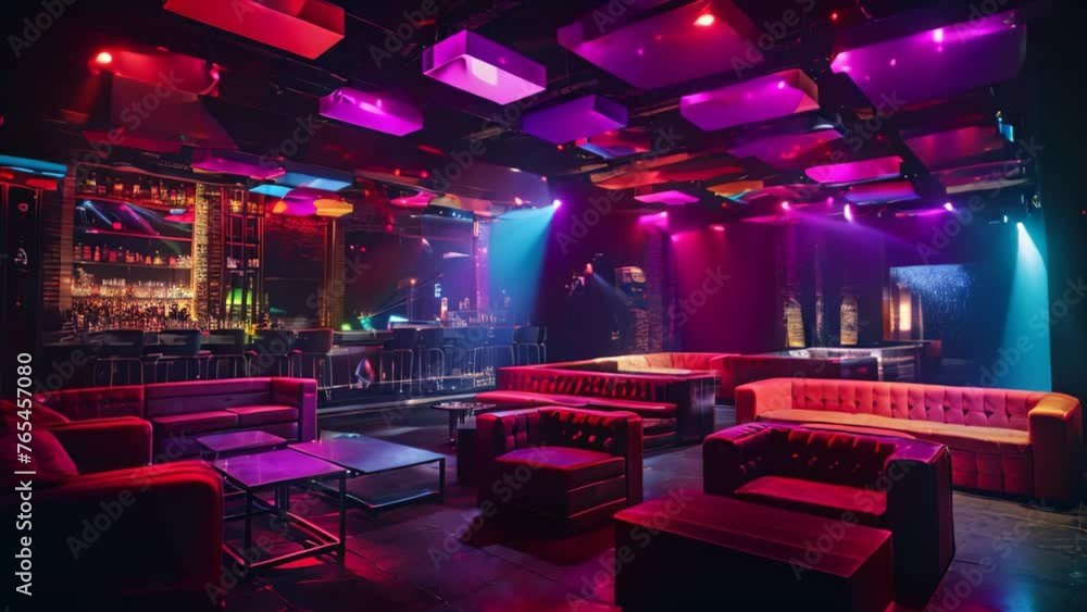 Interior of a night club with neon lights. Colorful background ...