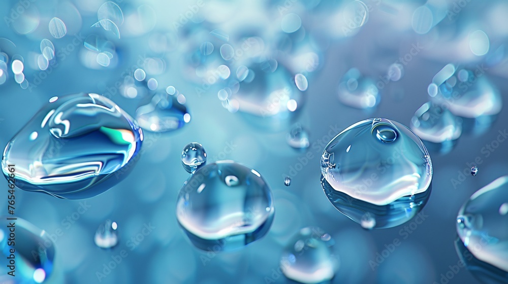 Authentic azure liquid drops and splashes. Lifelike 3d tiny clear beads ...