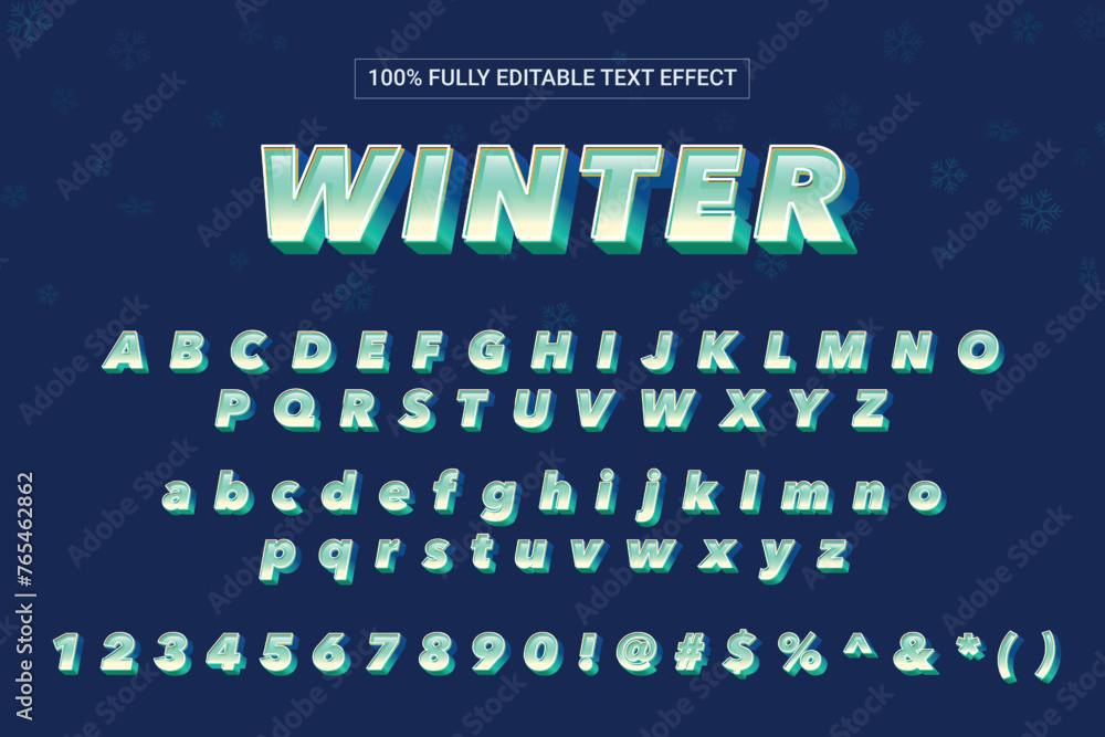 Winter Fun Text Funky Font Style 3D Effect. Complete set of alphabet ...