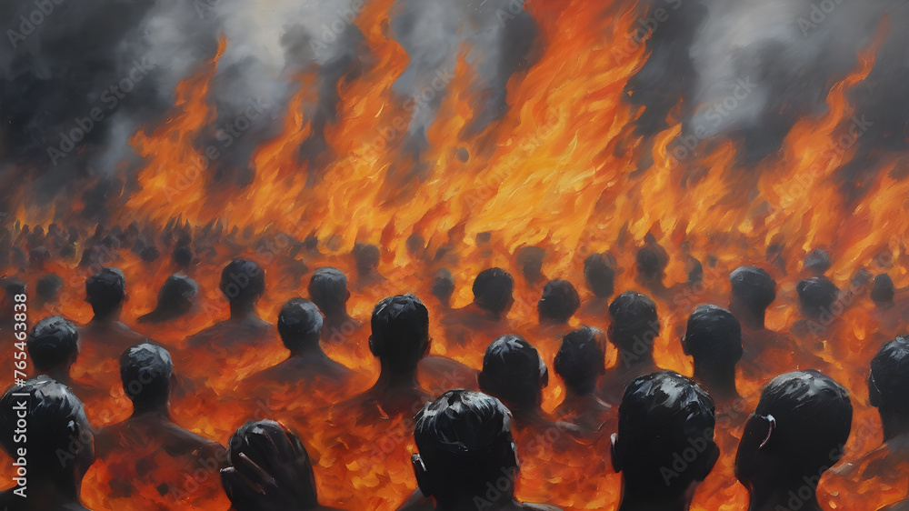 A painting of hell of suffering and eternal damnation. partially ...