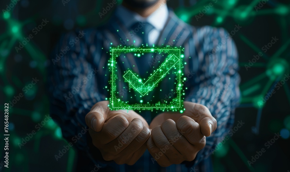 Green check mark for compliance, certification or audit concept with a ...