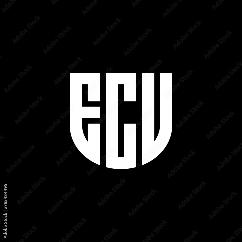 ECU letter logo design with black background in illustrator, cube logo ...