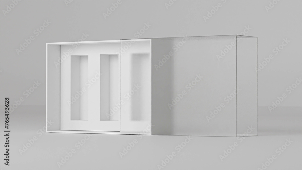 Slide transparent plastic sleeve storage box mockup, open empty luxury ...