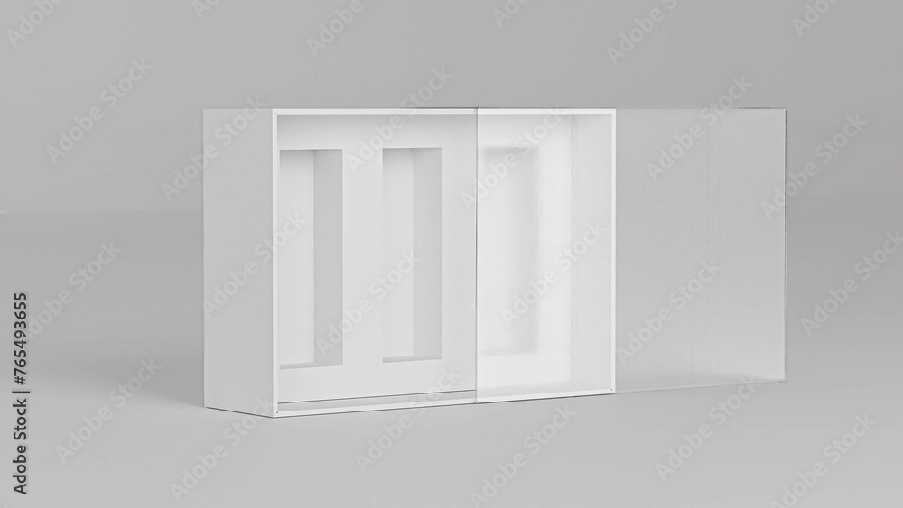 Slide transparent plastic sleeve box mockup, open empty luxury rigid ...
