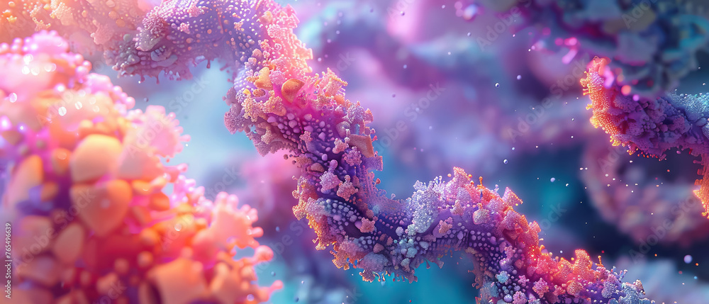 CRISPR technology targeting protein chains, microscopic view, vivid ...