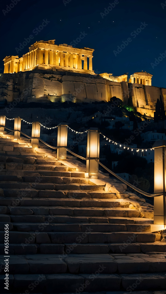 Fairy lights adorning the Acropolis at night Photo real for Legal ...