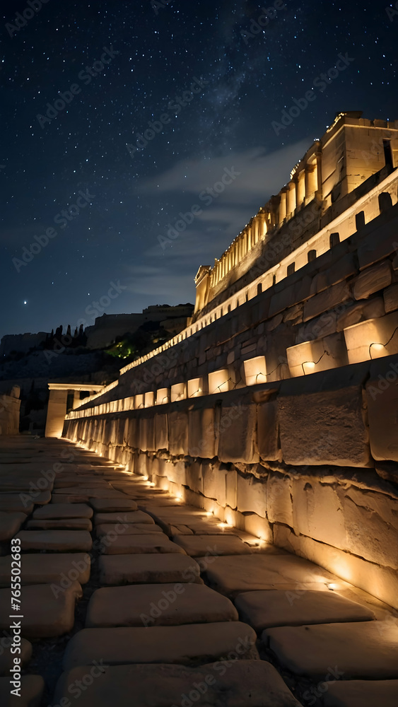 Fairy lights adorning the Acropolis at night Photo real for Legal ...