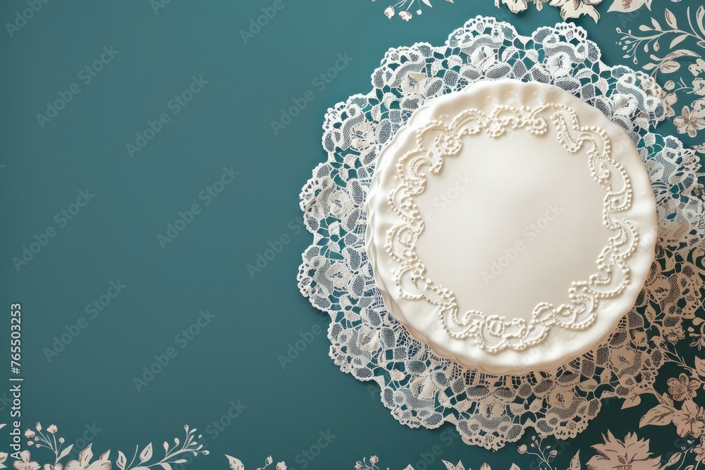 Round lace doily under cake with floral border pattern, circle lacy ...