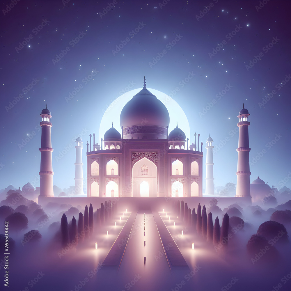 Taj Mahal in a dreamy nocturnal haze Photo real for Legal reviewing ...