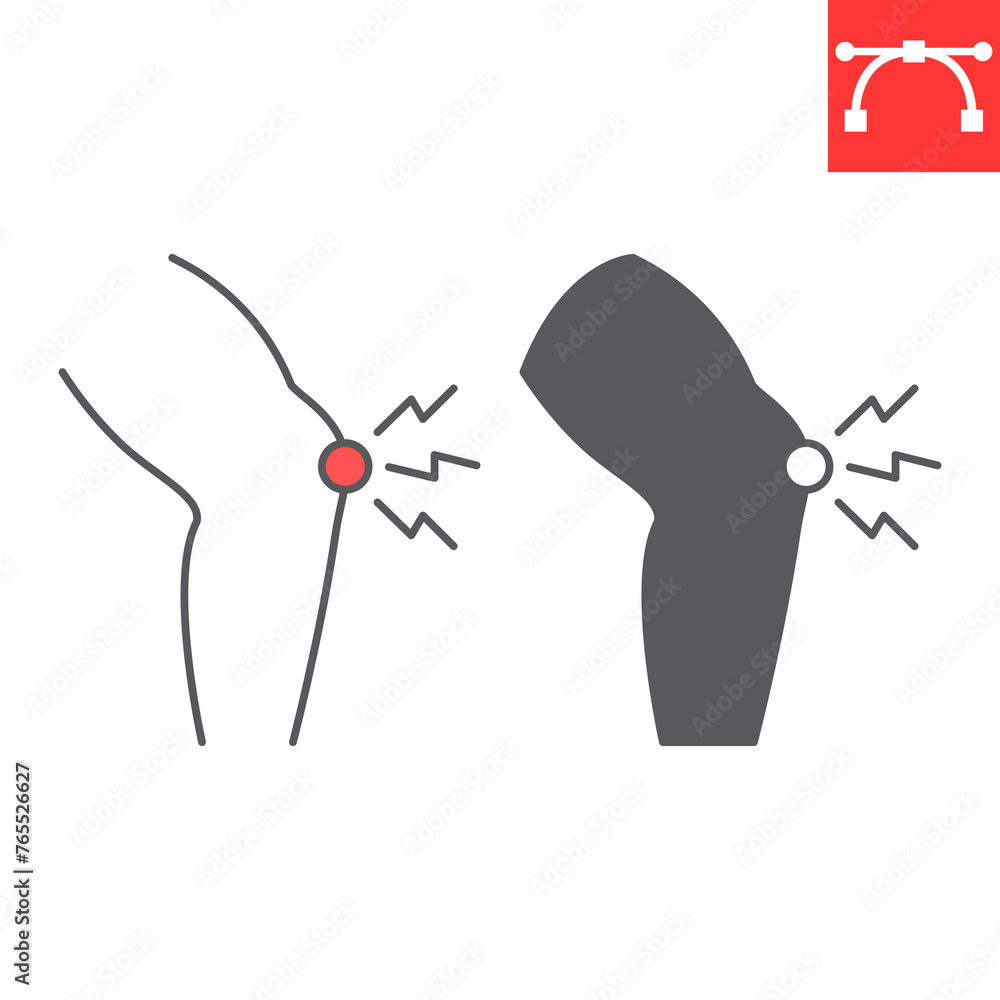 Knee pain line and glyph icon, body pain and human disease, meniscus ...