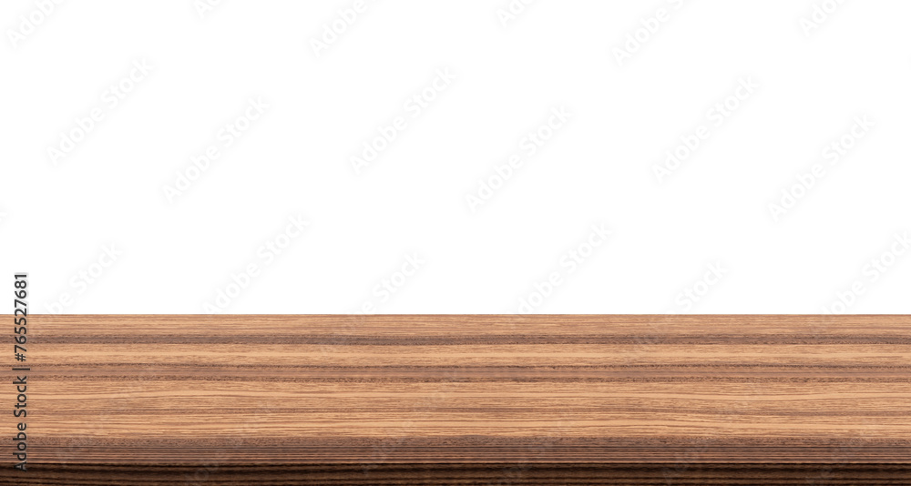 empty larch wood table top with isolated transparent background, blank ...