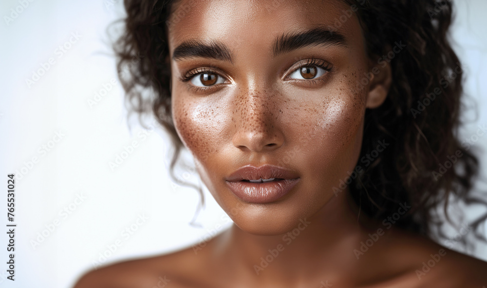 Beautiful Black Woman sweating eyes Skin Model freckled Glass Clear ...