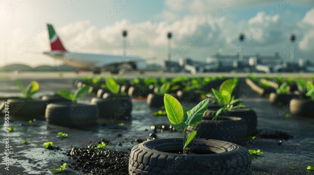 Aviation and Environment: Young Plant Growing at Airport Symbolizing ...