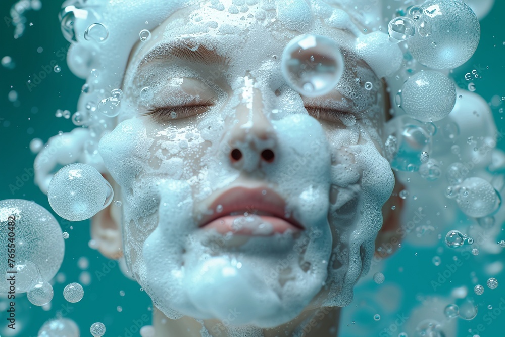A dynamic 3D scene showcasing a Deep Clean facial cleanser tube with ...