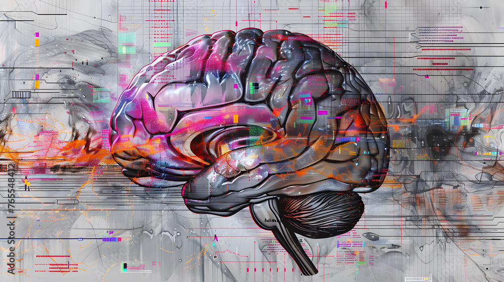 Abstract visualization of a brain hemorrhage from an MRI perspective ...