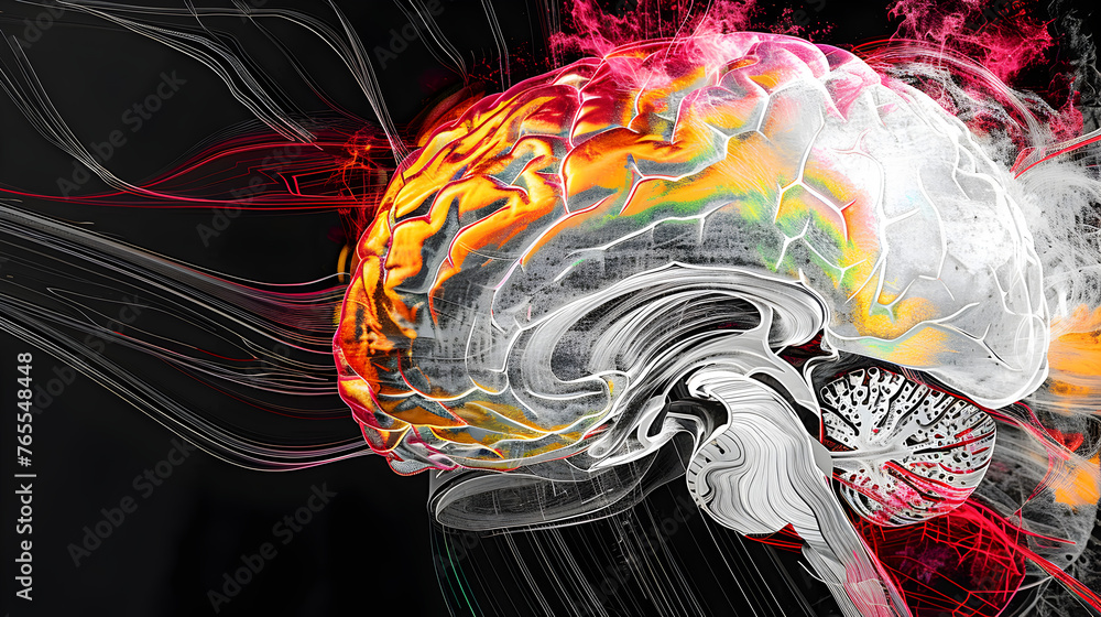 Abstract visualization of a brain hemorrhage from an MRI perspective ...