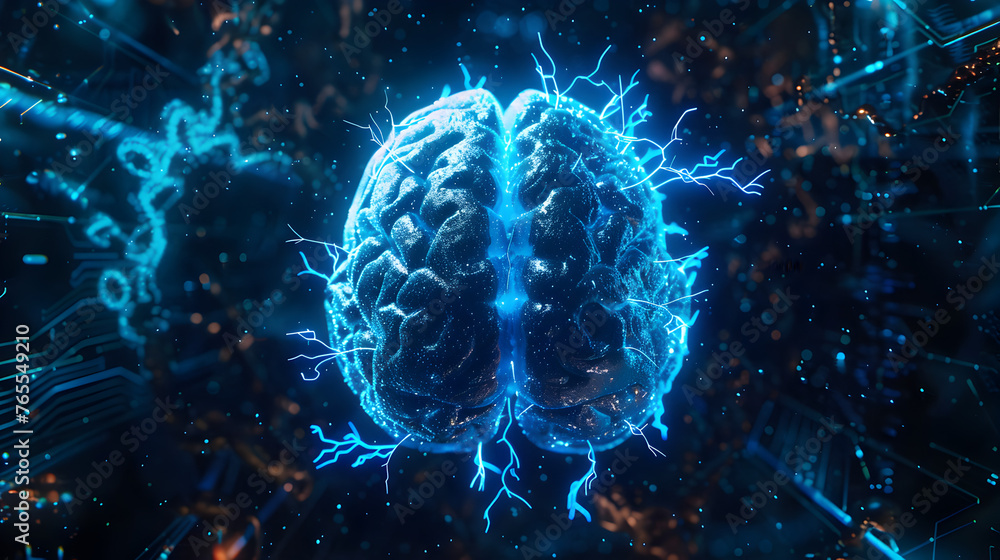 Abstract representation of a CVA-affected brain MRI, with the damaged ...