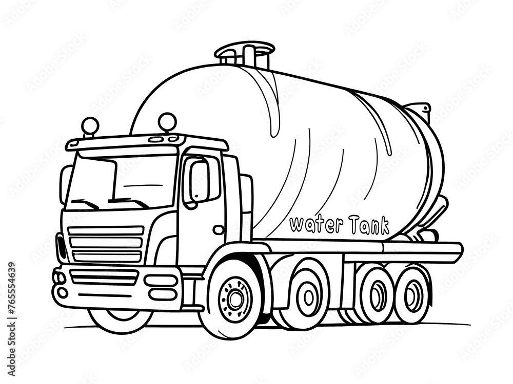 Water tanker truck outline vector. A water truck is isolated on a white ...
