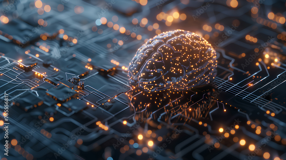 Neural Network Brain Concept on Digital Circuitry . A 3D brain model with neural network ...