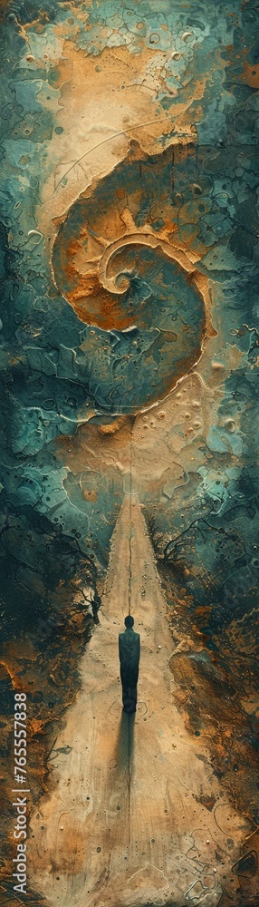 Design a captivating image of a person standing at a crossroads, facing ...