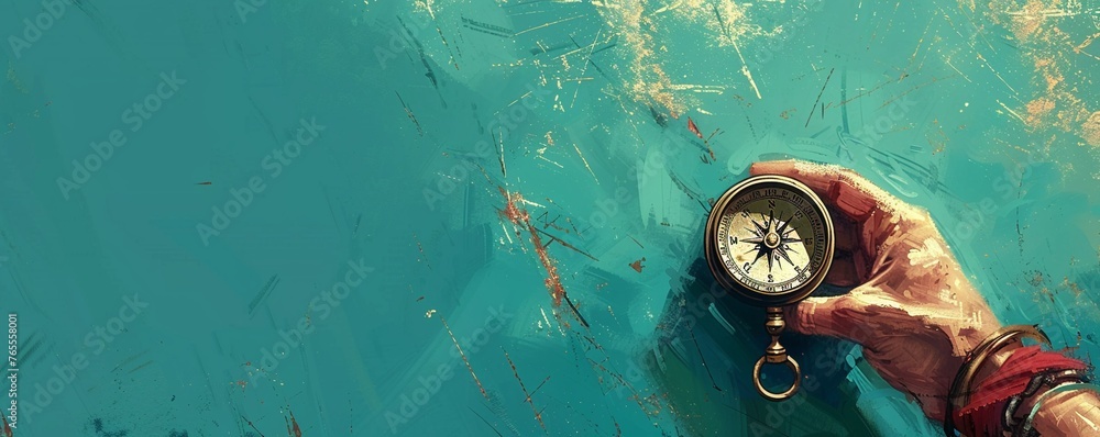 Produce a captivating illustration of a hand reaching for a compass ...