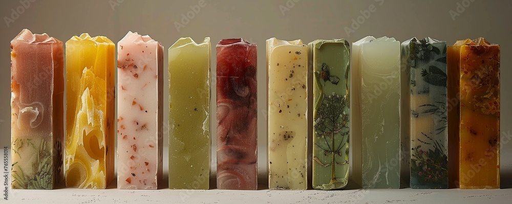 Design a series of soap bars with images embedded within layers ...