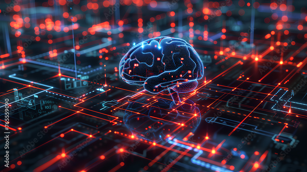 Neural Network Brain Concept on Digital Circuitry . A 3D brain model ...