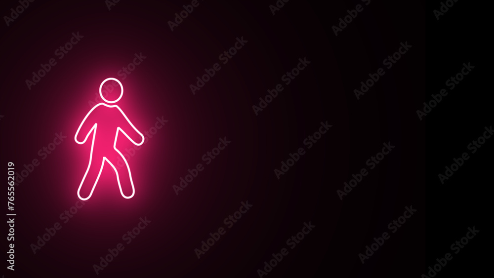 Neon line glowing pedestrian sign. Walking neon icon. Editable line ...