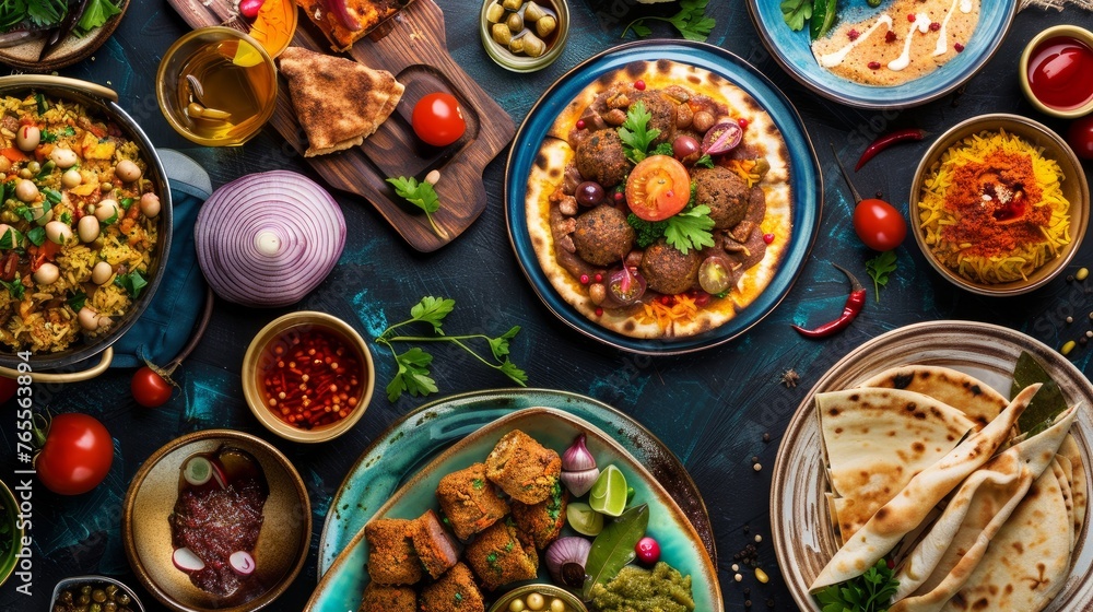 Arabic Cuisine: Middle Eastern traditional lunch. Ramadan "Iftar" . The ...