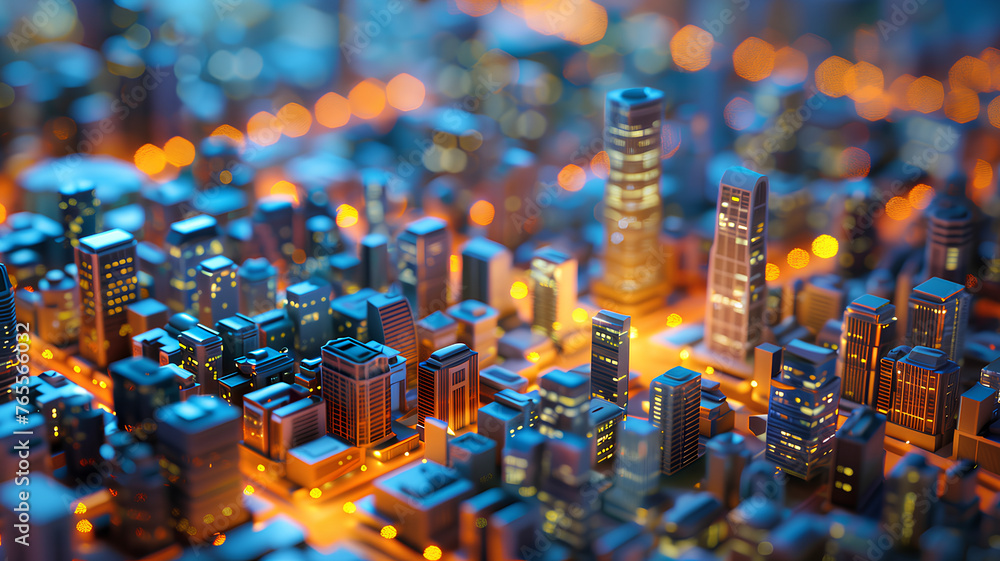 Futuristic Miniature City with Vibrant Illumination . A hyper-detailed ...