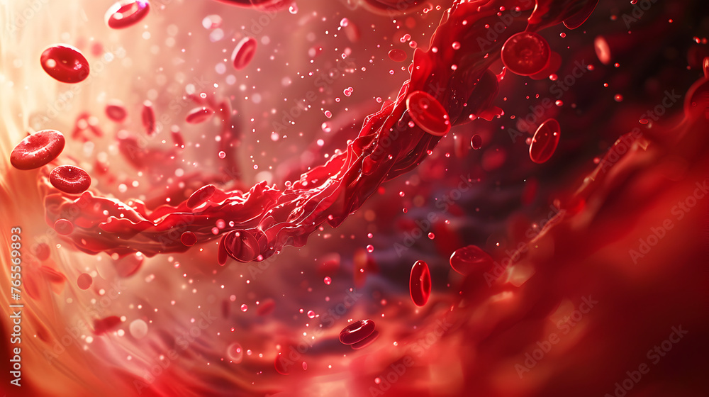 ภาพประกอบสต็อก Red blood cells flowing through a vein, with a focus on ...