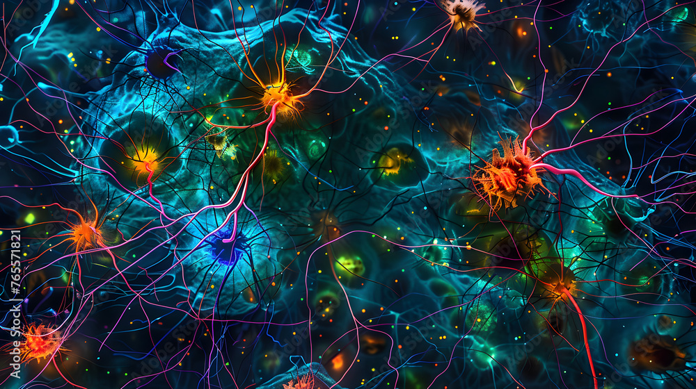 View of rat brain cells under a microscope, showing neurons ...