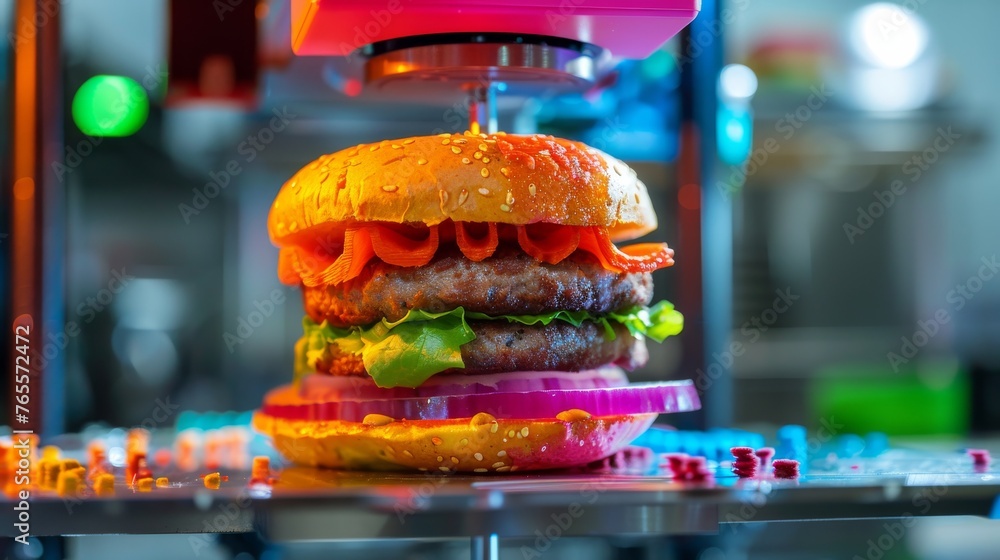 Realistic 3D printed burger with lettuce and tomato showing the ...