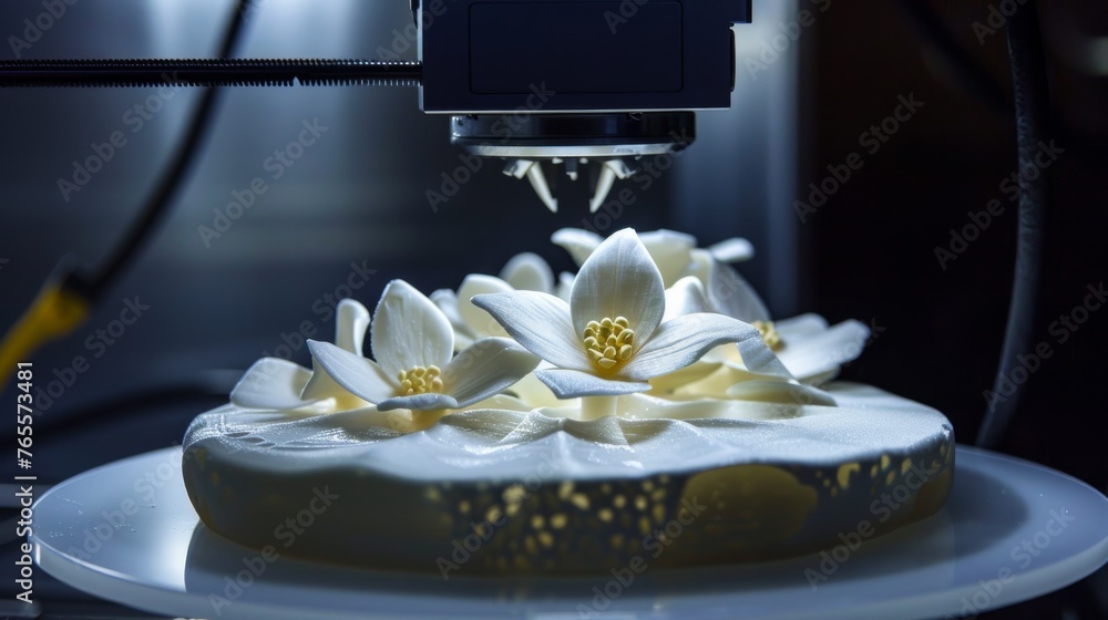 Foto de Perfect replica of lotus flowers being 3D printed on an ...