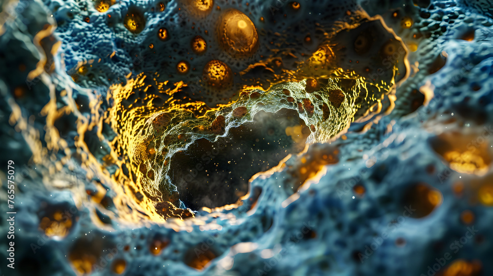 Microscopic view inside the stomach, focusing on the gastric gland ...