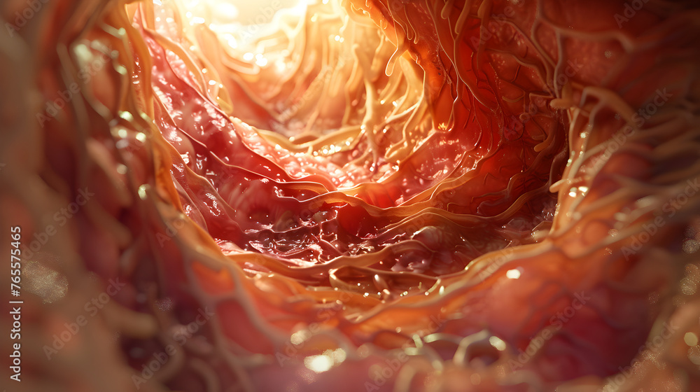 Inside a human stomach, showcasing the rippling mucosa and gastric ...