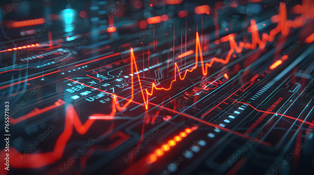 Digital electrocardiogram (EKG) display showing the erratic peaks of an ...