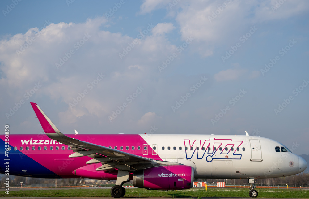 Wizzair Airbus A320 is taxiing at BGY Milano Bergamo international airport Stock Photo | Adobe Stock