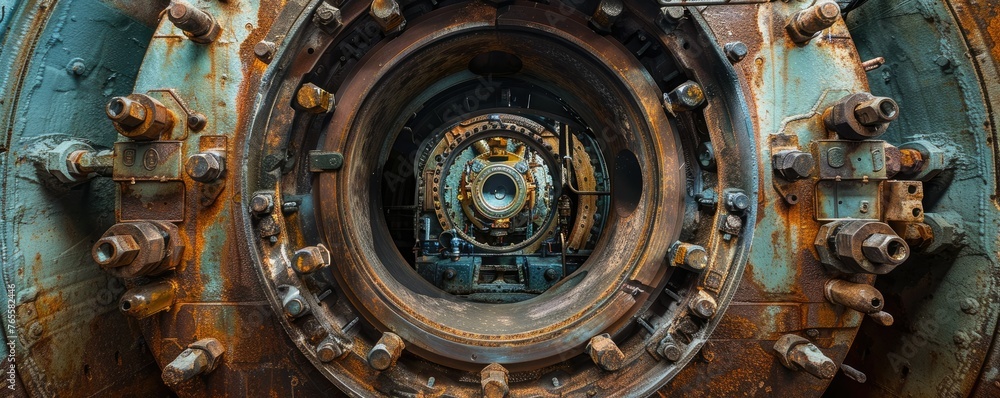 Ancient submarine torpedo hatch mechanism - A detailed image of an ...
