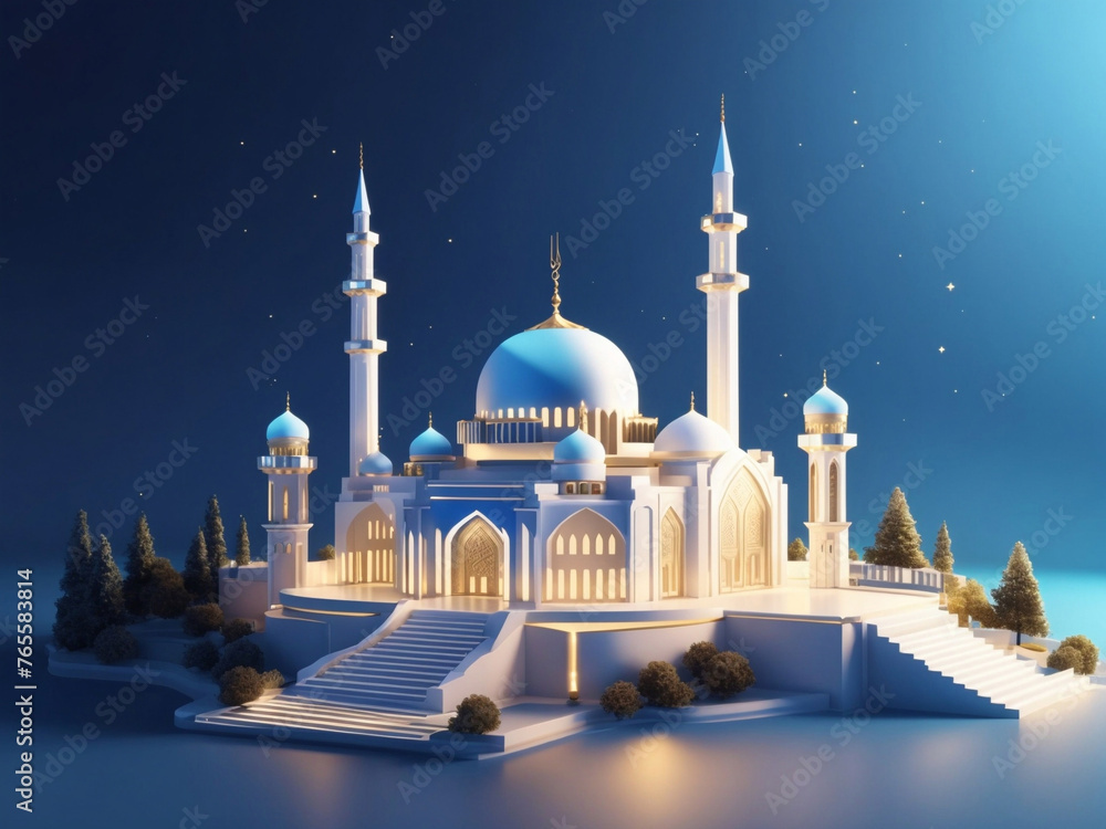 Beautiful 3d render islamic mosque. 3d illustration of white mosque ...