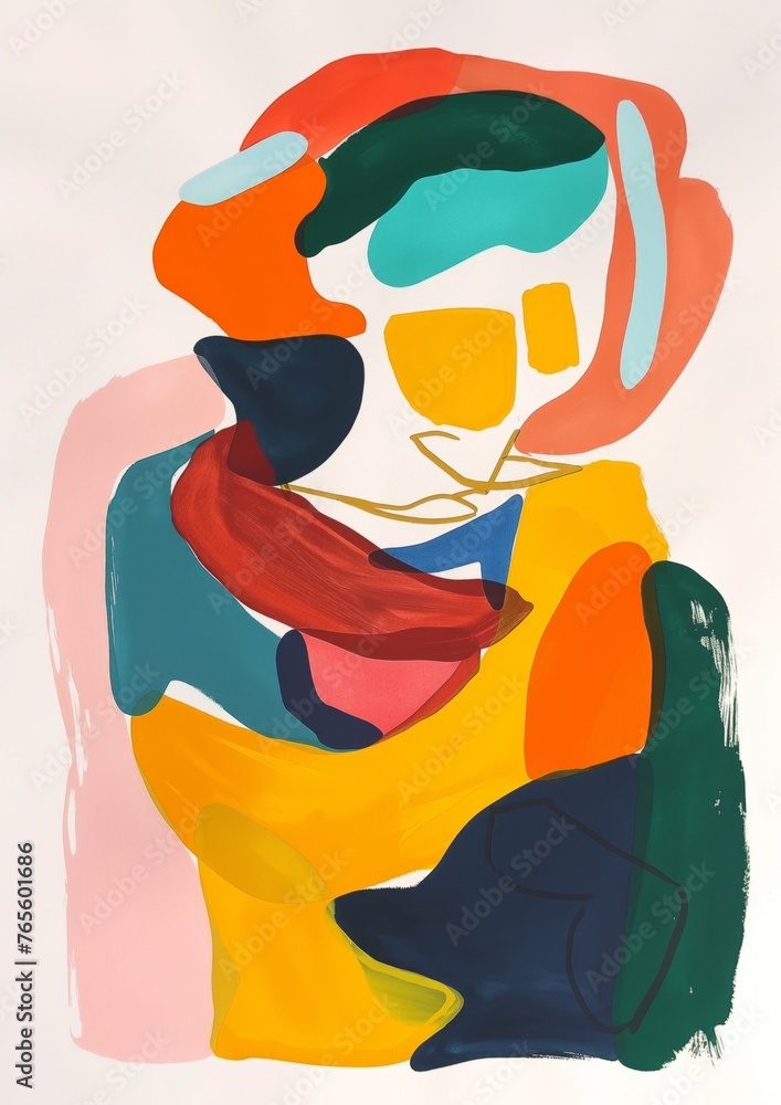 Abstract modern art portrait style woman. Acrylic or gouache painting ...