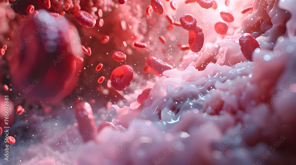 Dynamic environment of the bloodstream, showcasing red blood cells in a ...