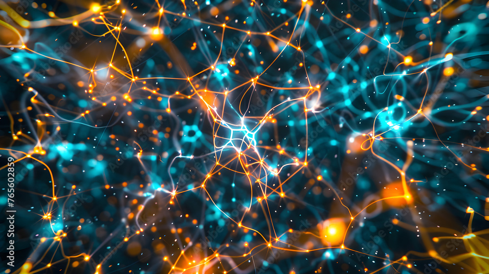 Neuron network within the human brain, under the microscope. The ...